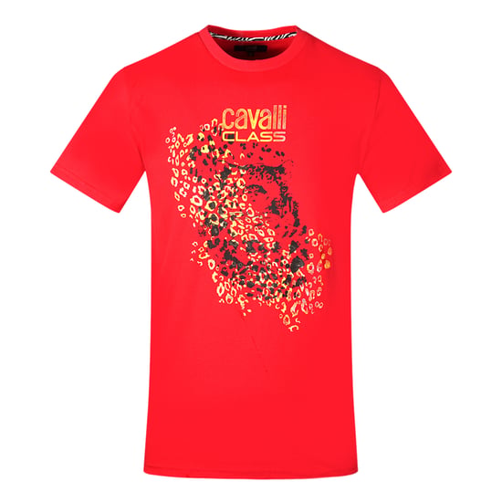 Cavalli Class Leopard Print Silhouette Rotes T-Shirt